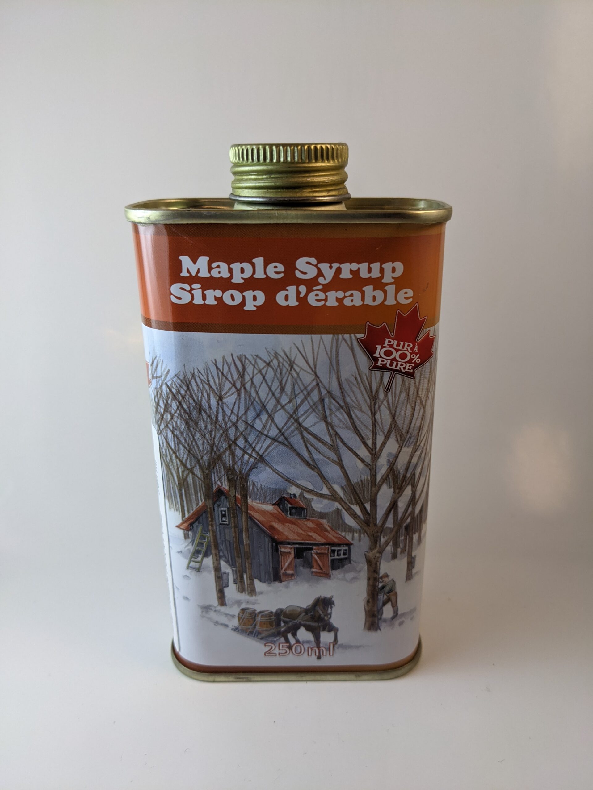 Sirop d’érable pur – Bidon métallique 250ml – Érablière le Chemin du Roy